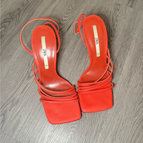 Zara | Shoes | Zara Red Heels With Strappy Design | Poshmark